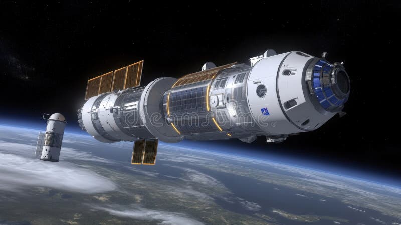 Spacecraft Rendezvous in Orbit Stock Illustration - Illustration of ...