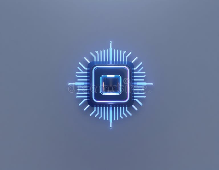 Rendering of a Square Microchip with Glowing Elements Stock Image ...