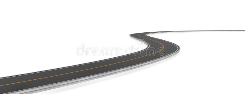 Rendering of Two-way Road Bending To the Left on White Background ...