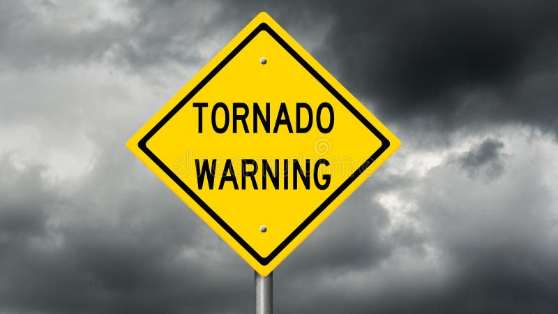 Yellow Tornado Warning Sign and Dark Clouds Stock Image - Image of ...