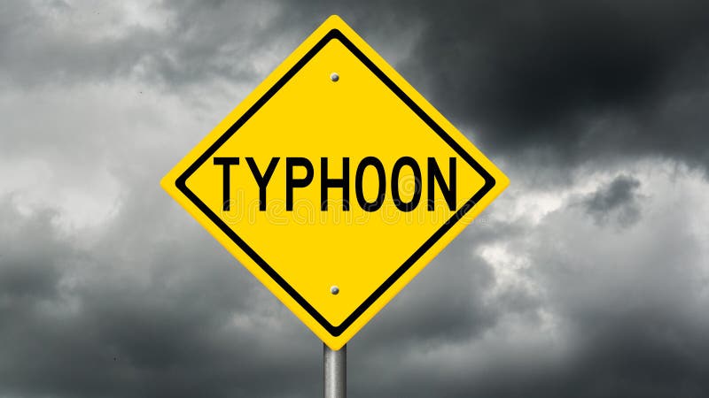 Yellow Typhoon Warning Sign and Dark Clouds Stock Photo - Image of risk ...