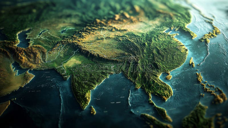 Rendering of a World Map of Asia , Asia, Globe, Map, Continent ...
