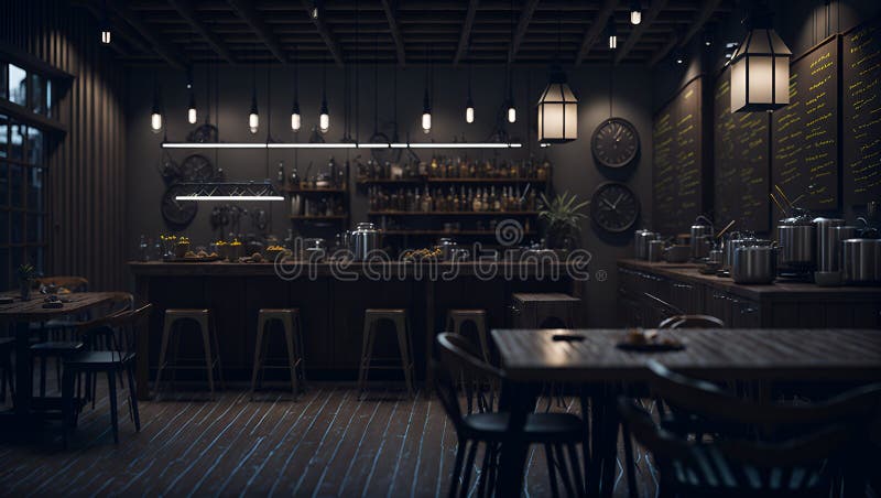 3d Rendering of a Dark Pub or Bar Interior with Bar Counter and Chairs ...