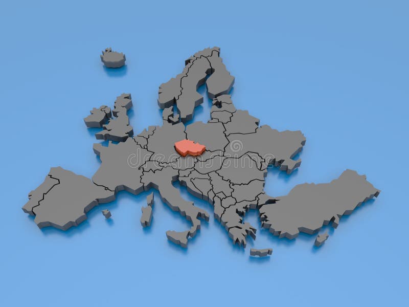 Rendição 3d De Um Mapa De Europa - República Checa Ilustração Stock ...