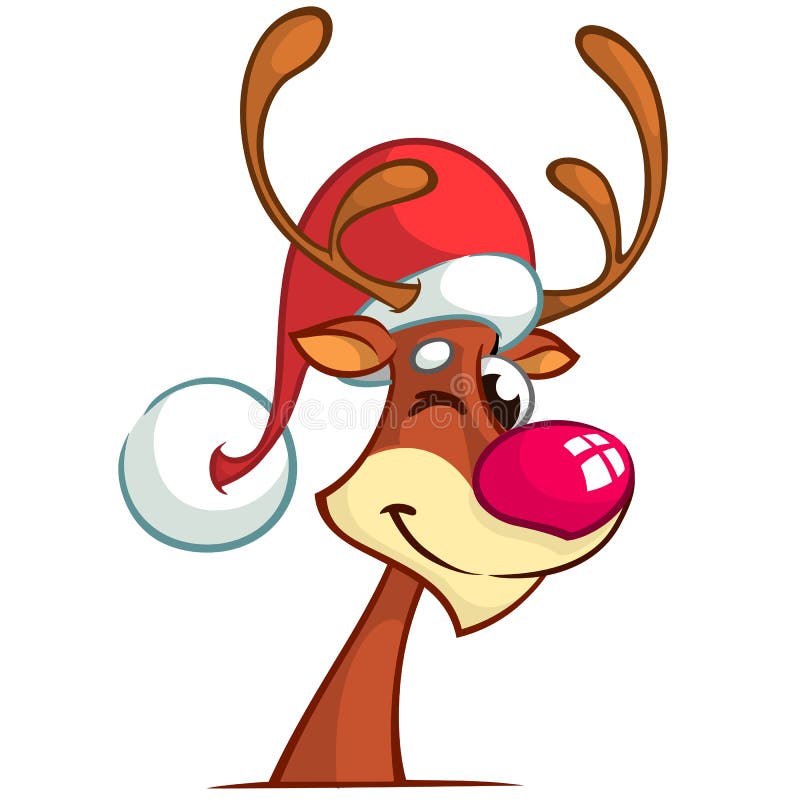 Rendier Rode Neus in Santa Claus-hoed Vector Beeldverhaal Vector ...