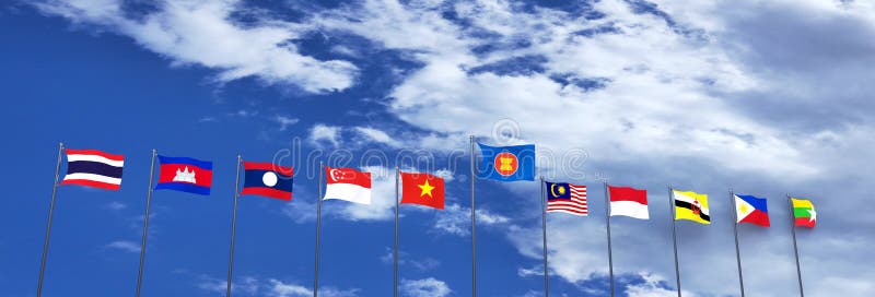 Rendu 3D Des Drapeaux Du ` S De Pays D'ASEAN Illustration Stock ...