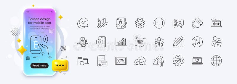 Renew Card, Bitcoin Pay and Algorithm Line Icons for Web App. Pictogram ...