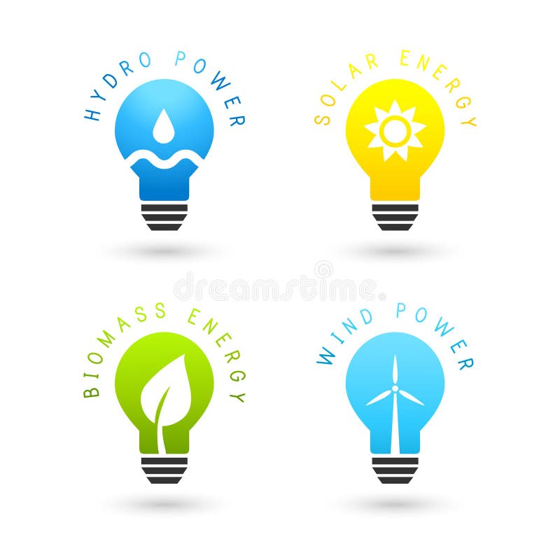 Renewable Energy Sources Concept with Light Bulb Set Stock Vector ...