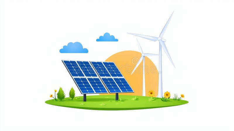 Renewable Energy Backdrop Showcasing Solar Panels and Wind Turbines ...