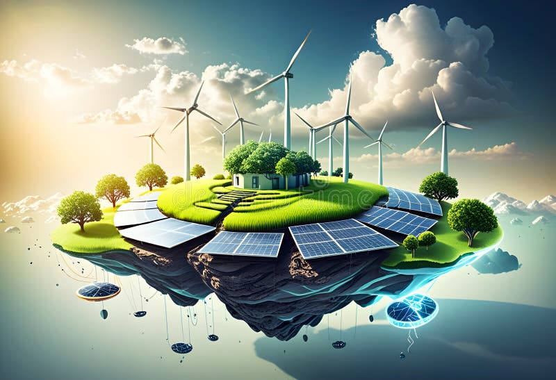 Renewable Energy Background with Green Energy As Wind Turbines and ...