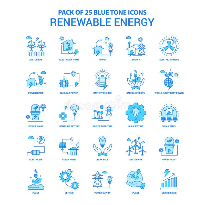 Renewable Energy Blue Tone Icon Pack - 25 Icon Sets Stock Vector ...