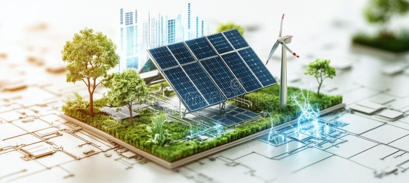 Renewable Energy Blueprint a 3D Rendering of Sustainable Development ...