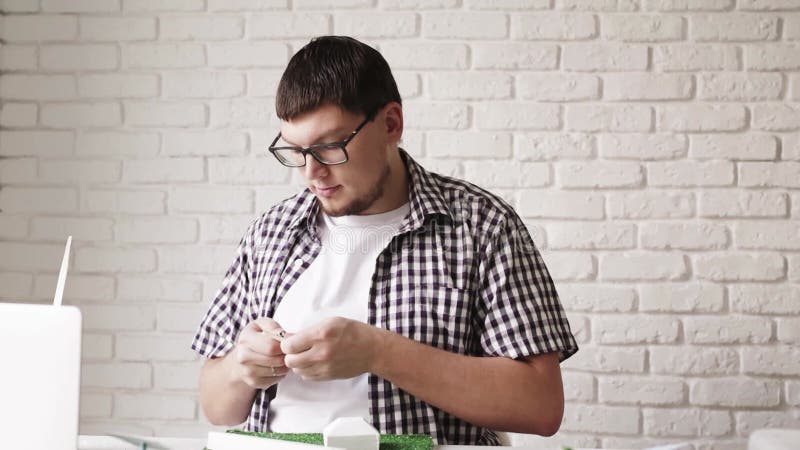 Young Man Making Renewable Energy Project Dummy Using Drill Stock ...