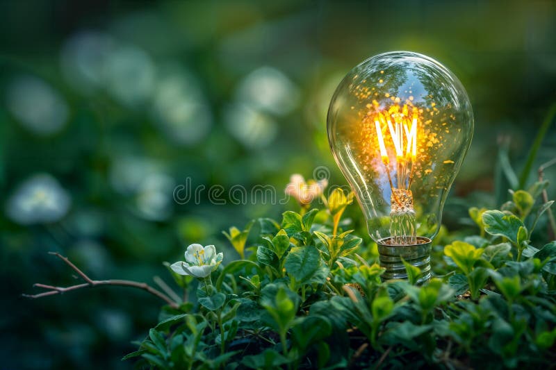 Renewable Energy Concept: Light Bulb in a Green Environment Stock ...