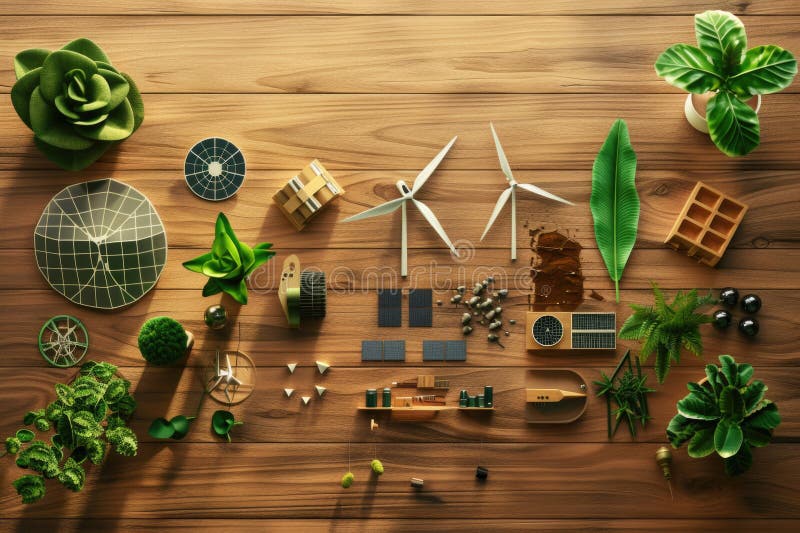 Renewable Energy Display with Solar Panels, Wind Turbines, and Dams on ... Renewable Energy Display with Solar Panels, Wind Turbines, and Dams on ...
