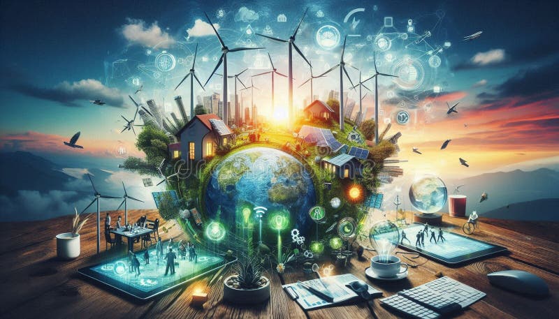 Renewable Energy Conceptual Image with Solar Power and Wind Power ...