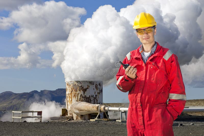 Renewable energy engineering, Engineer with cb radio standing next to ...