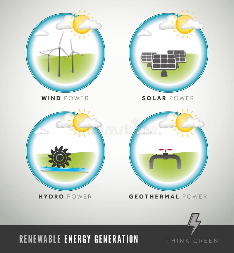 Renewable Energy Generation Icons and Symbols Stock Vector ...