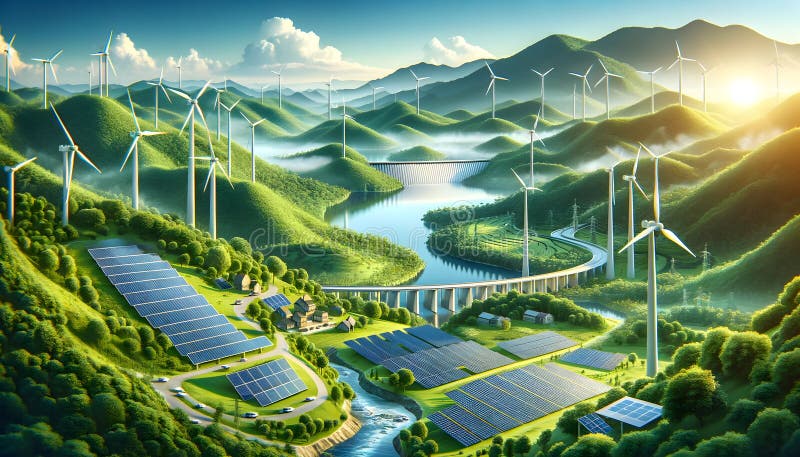 Renewable Energy Harmony in Idyllic Landscape. Created with Generative ...