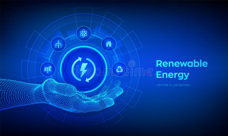 Renewable Energy Icon in Robotic Hand. Energy Sources for Renewable ...