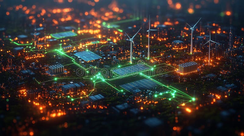 Renewable Energy Landscape with Solar Panels and Wind Turbines ...
