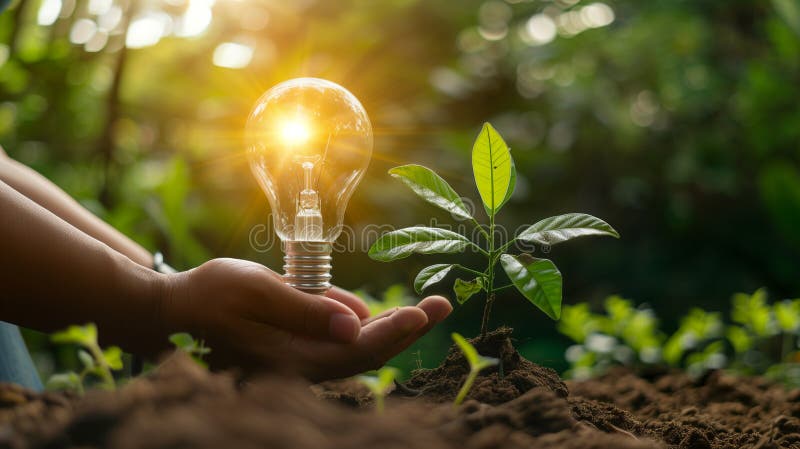 Renewable Energy Light Bulb with Green Energy Earth Day Stock ...