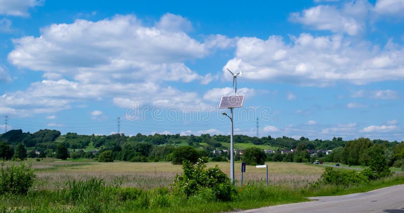 Renewable Energy Lighting Pole, Solar Panel and Wind Turbine Stock ...