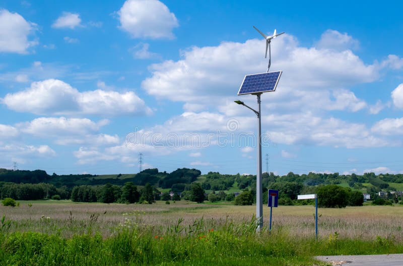 Renewable Energy Lighting Pole, Solar Panel and Wind Turbine Stock ...
