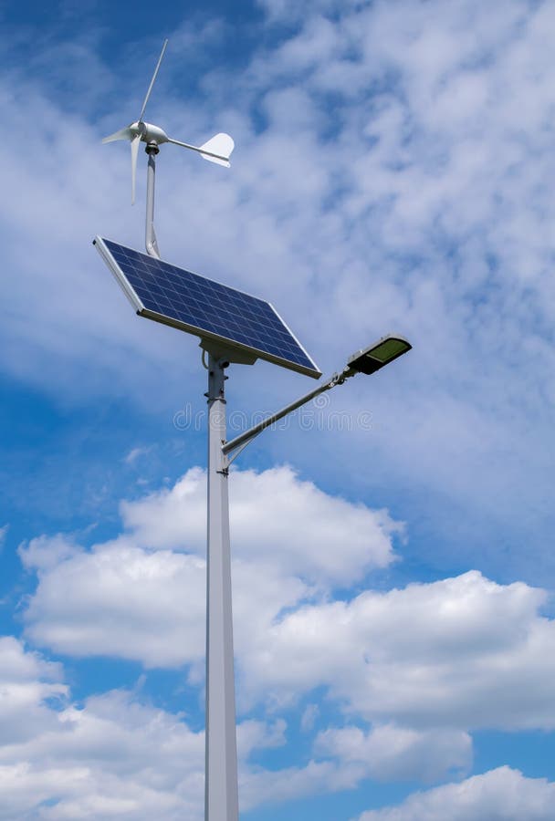Renewable Energy Lighting Pole, Solar Panel and Wind Turbine Stock ...