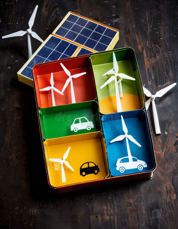 Renewable Energy Models with Solar Panels and Wind Turbines Stock Photo ...