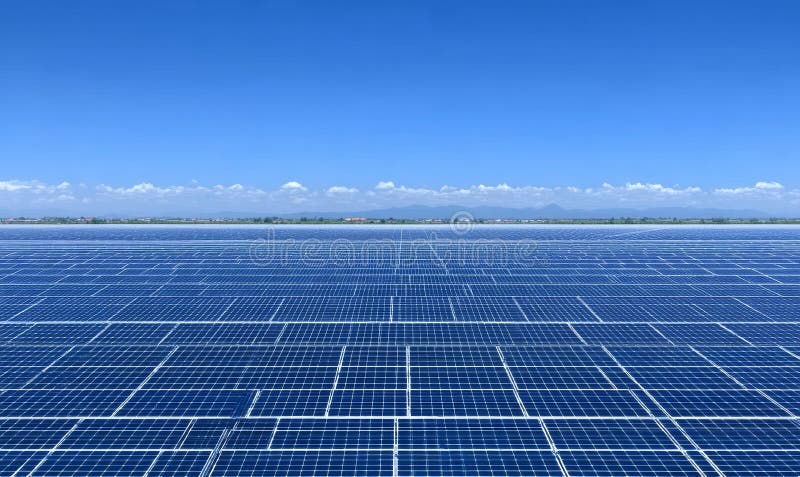 Renewable Energy Site Featuring a Solar Panel Array Set Against a Clear ...