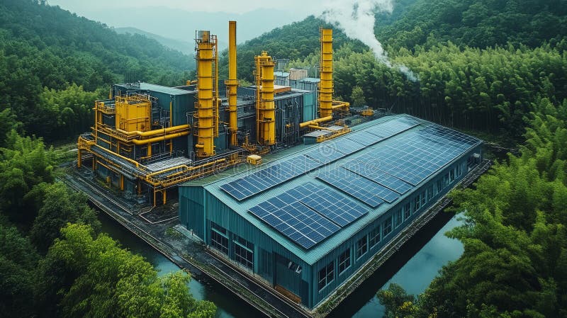 Renewable Energy Site Using Solar Panels and Biomass in a Forest on a ...