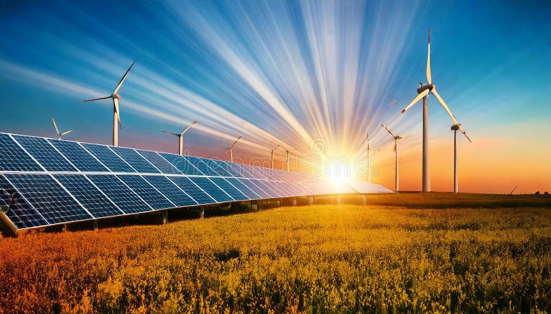 Renewable Energy: Solar System and Wind Power Stock Illustration ...