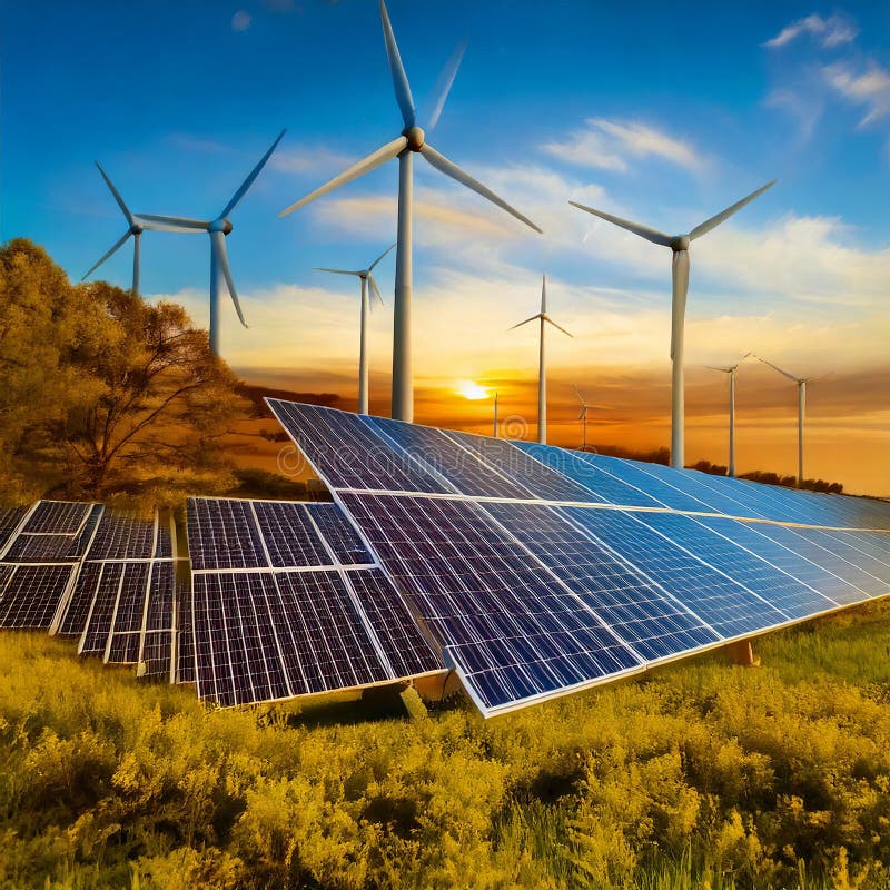 Renewable Energy: Solar System and Wind Power Stock Illustration ...