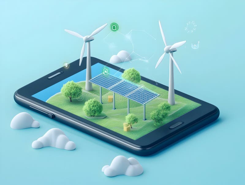 Renewable Energy Solutions Promoted through Mobile App Concept Stock ...
