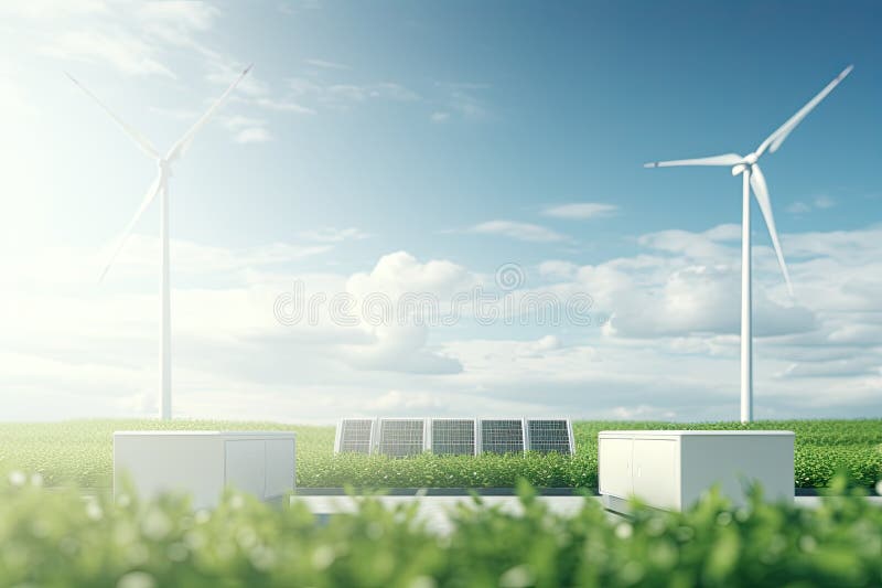 Renewable Energy Sources Include Wind Turbines, Solar Panels, Heat ...