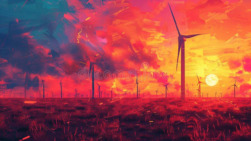 Renewable Energy Sources Like Wind Turbines Created in Risograph ...