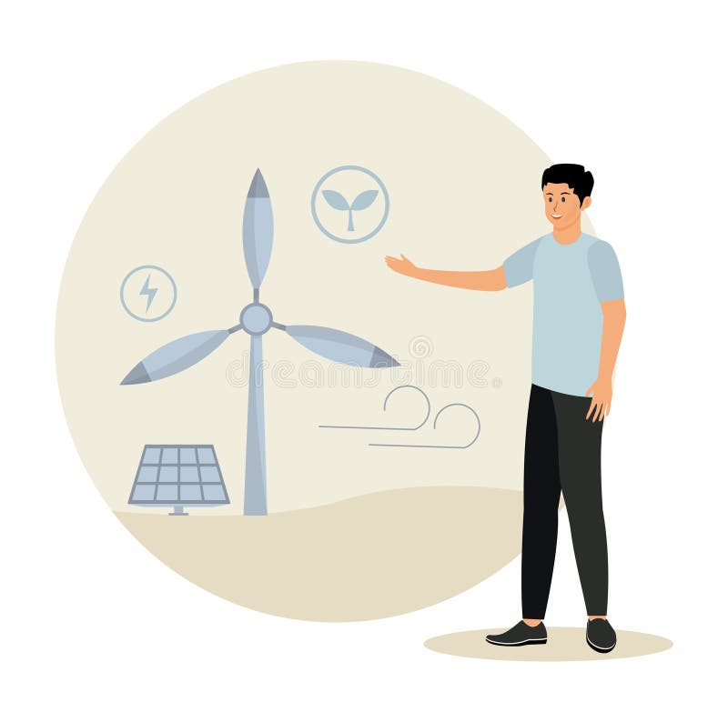 Renewable Energy Sources Concept. Man Promoting Renewable Energy ...