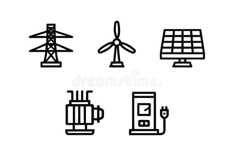 Renewable Energy and Sustainable Power System Vector Icon Set Including ...