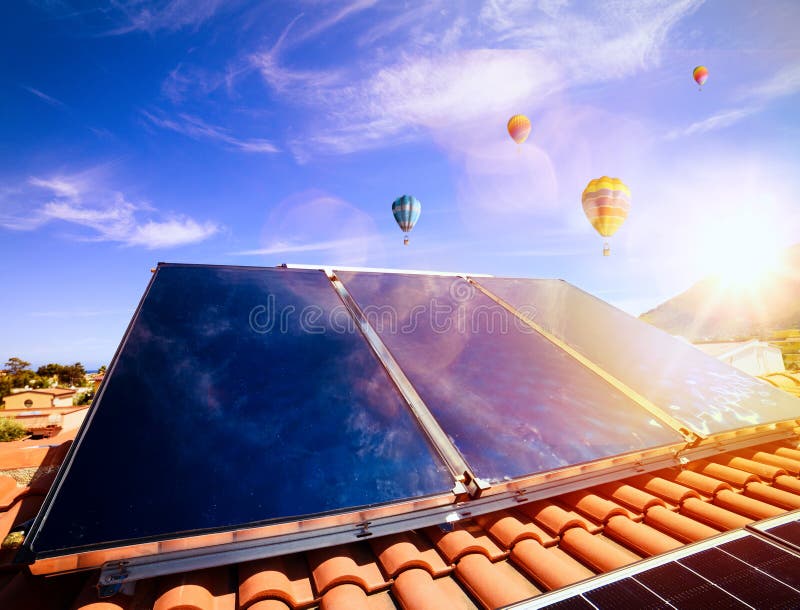 Renewable Energy System with Solar Panel for Hot Water Stock Photo ...