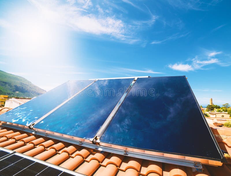Renewable Energy System with Solar Panel for Hot Water Stock Image ...