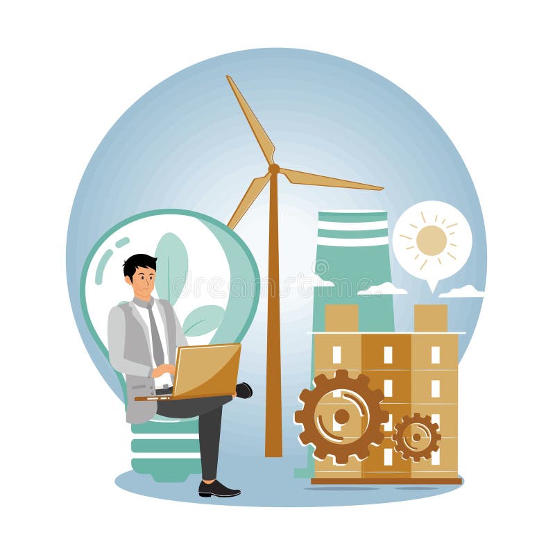 Renewable Energy Transition Concept. a Man Working on Sustainable ...