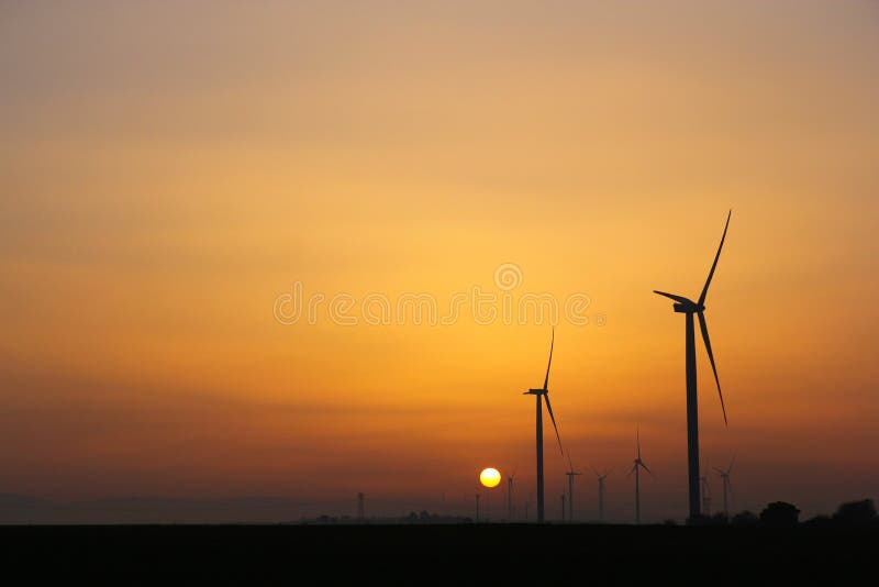 Renewable Energy - Wind Power Turbines at Sunset Stock Image - Image of ...