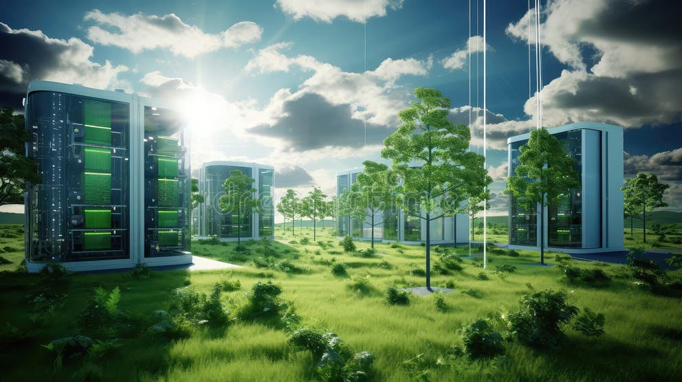 Renewable Green Cloud Computing Stock Illustration - Illustration of ...