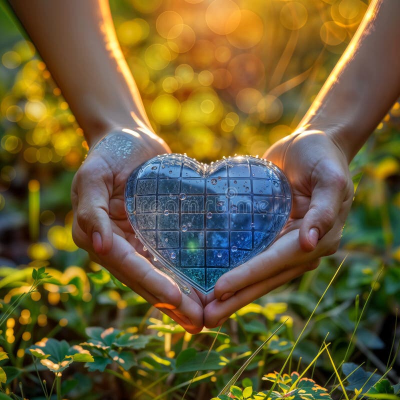 Renewable Love: Hands Cradling Heart-Shaped Solar Panel, Generative Ai ...