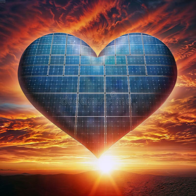 Heart-Shaped Solar Panel at Sunset, Generative Ai Stock Illustration ...