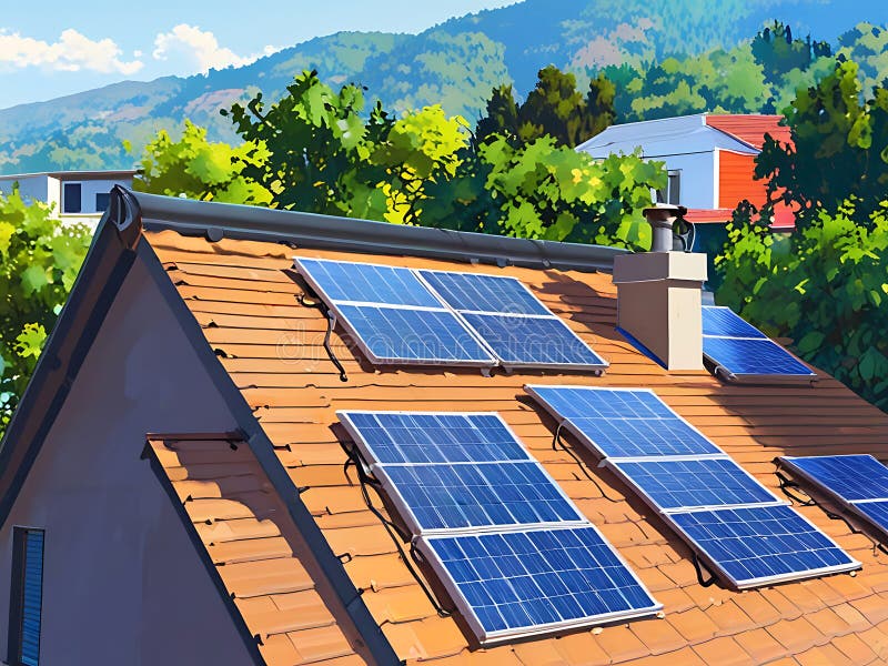 Renewable Power of Solar Energy on Rooftop Stock Illustration ...