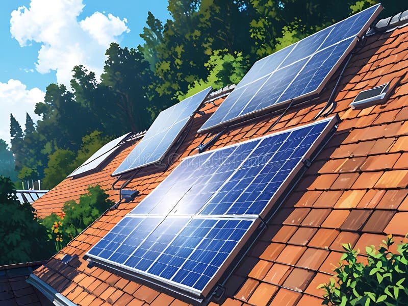Renewable Power of Solar Energy on Rooftop Stock Illustration ...