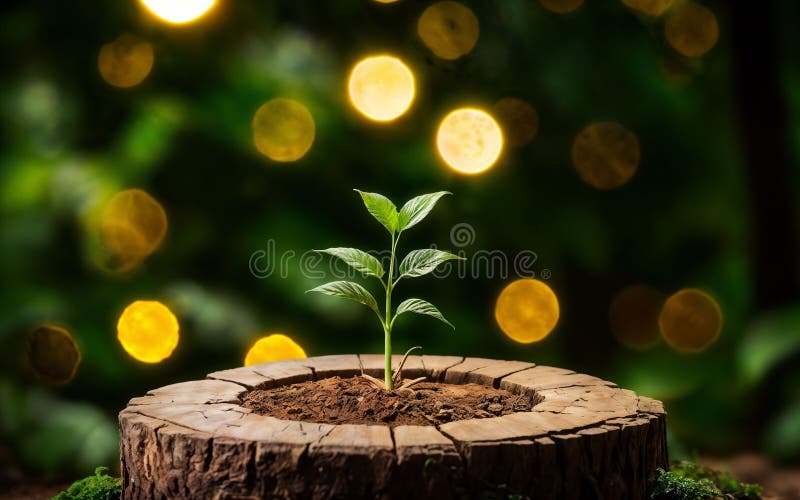 Renewal of Life Young Tree Emerging from Old Stump Stock Illustration ...