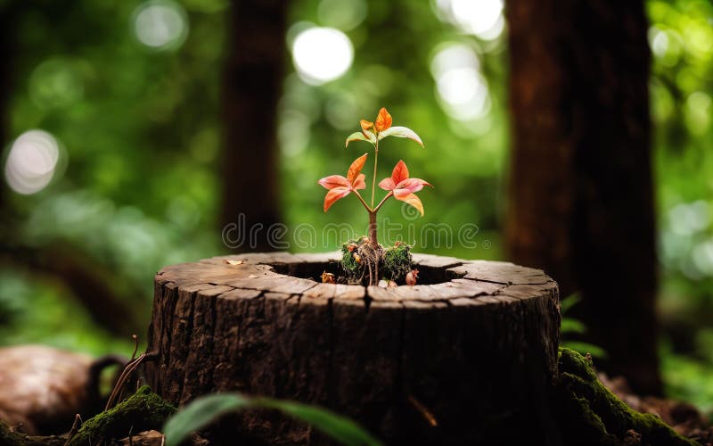 Renewal of Life Young Tree Emerging from Old Stump Stock Illustration ...